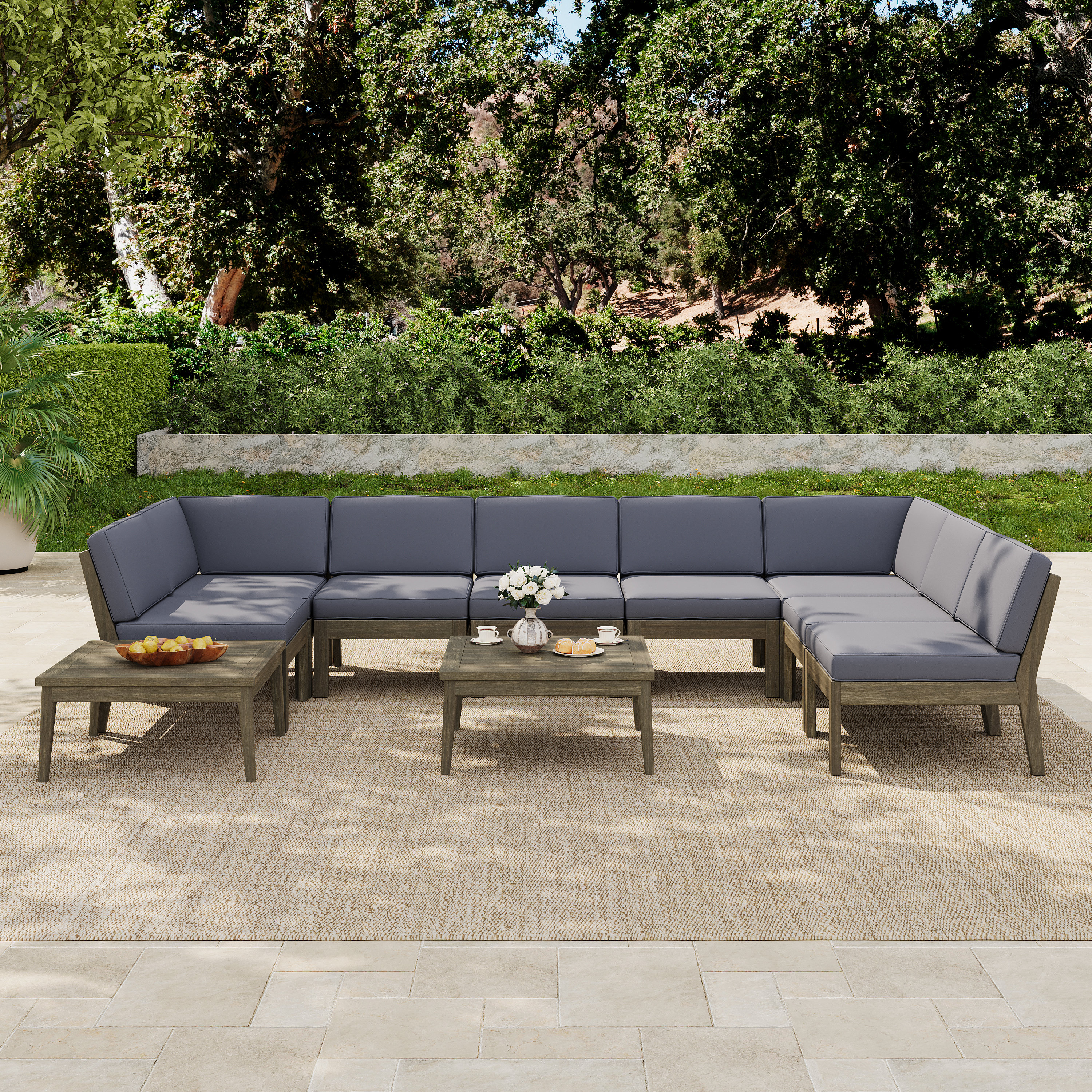 George Oliver Solvara 10-Piece Modern Rustic Acacia Wood Outdoor ...