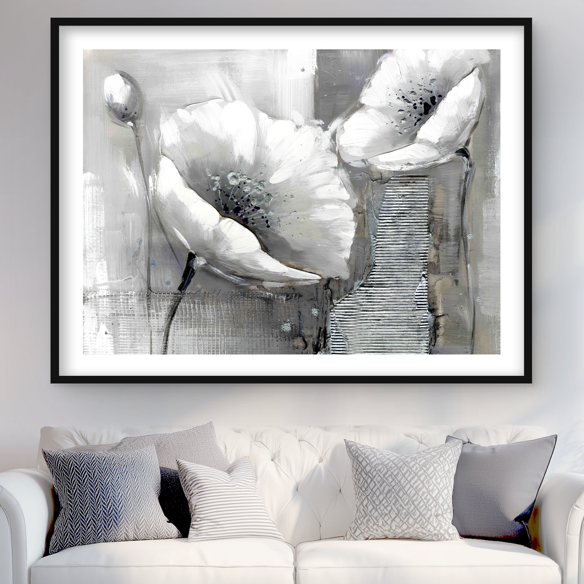 Lark Manor™ Industrial Monochrome Flowers | Modern Floral Print Decor ...