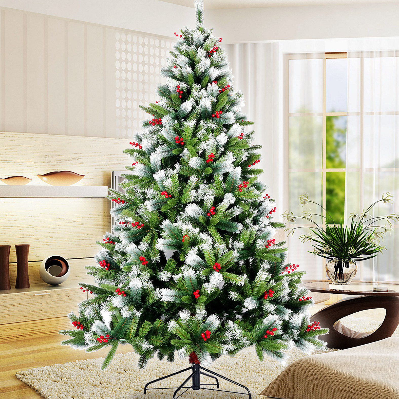 The Holiday Aisle® Artificial Christmas Tree Flocked Pine Needle Tree ...