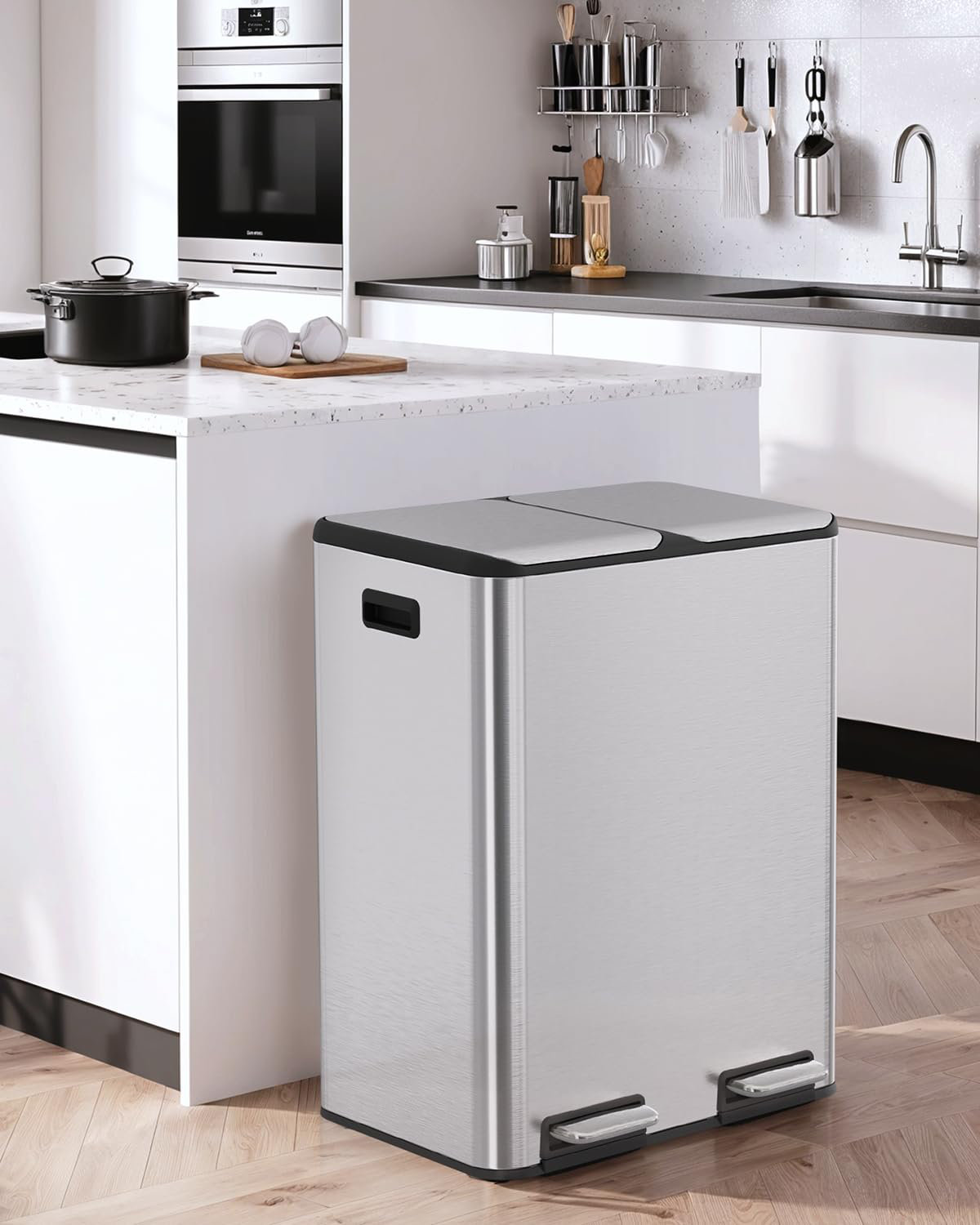 LIFERUN 2 Compartments Differentiated Rubbish Bin, 60l Kitchen Bin With ...