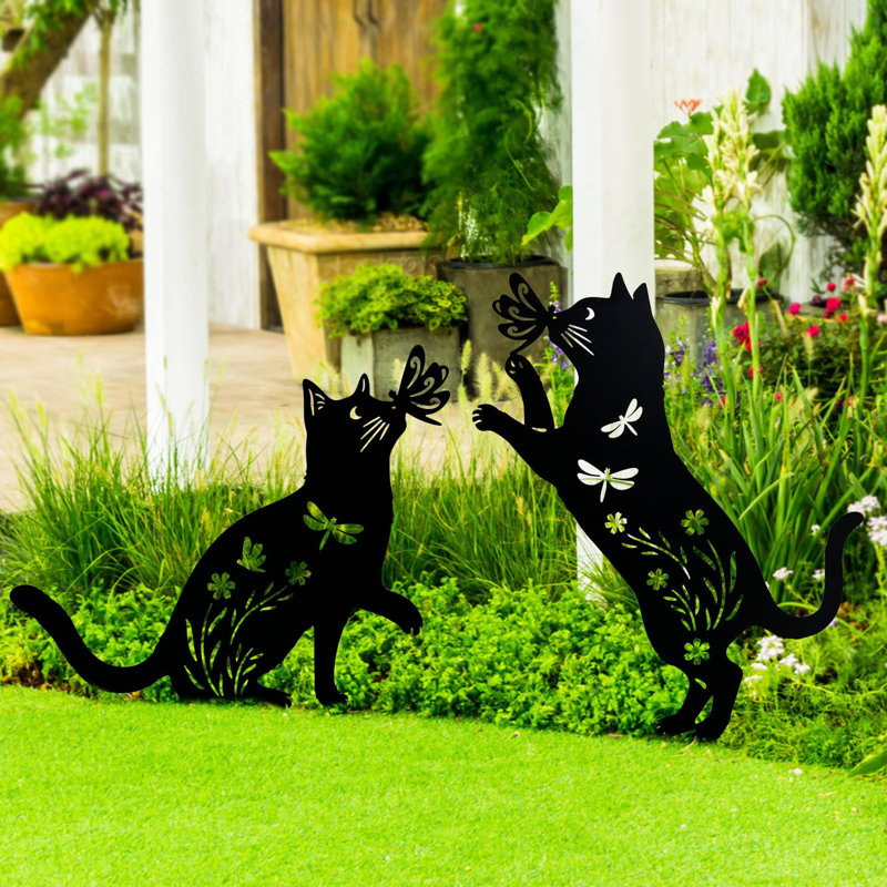 Lark Manor™ Fahrudin Cat Metal Decorative Garden Stakes Cat Gifts | Wayfair