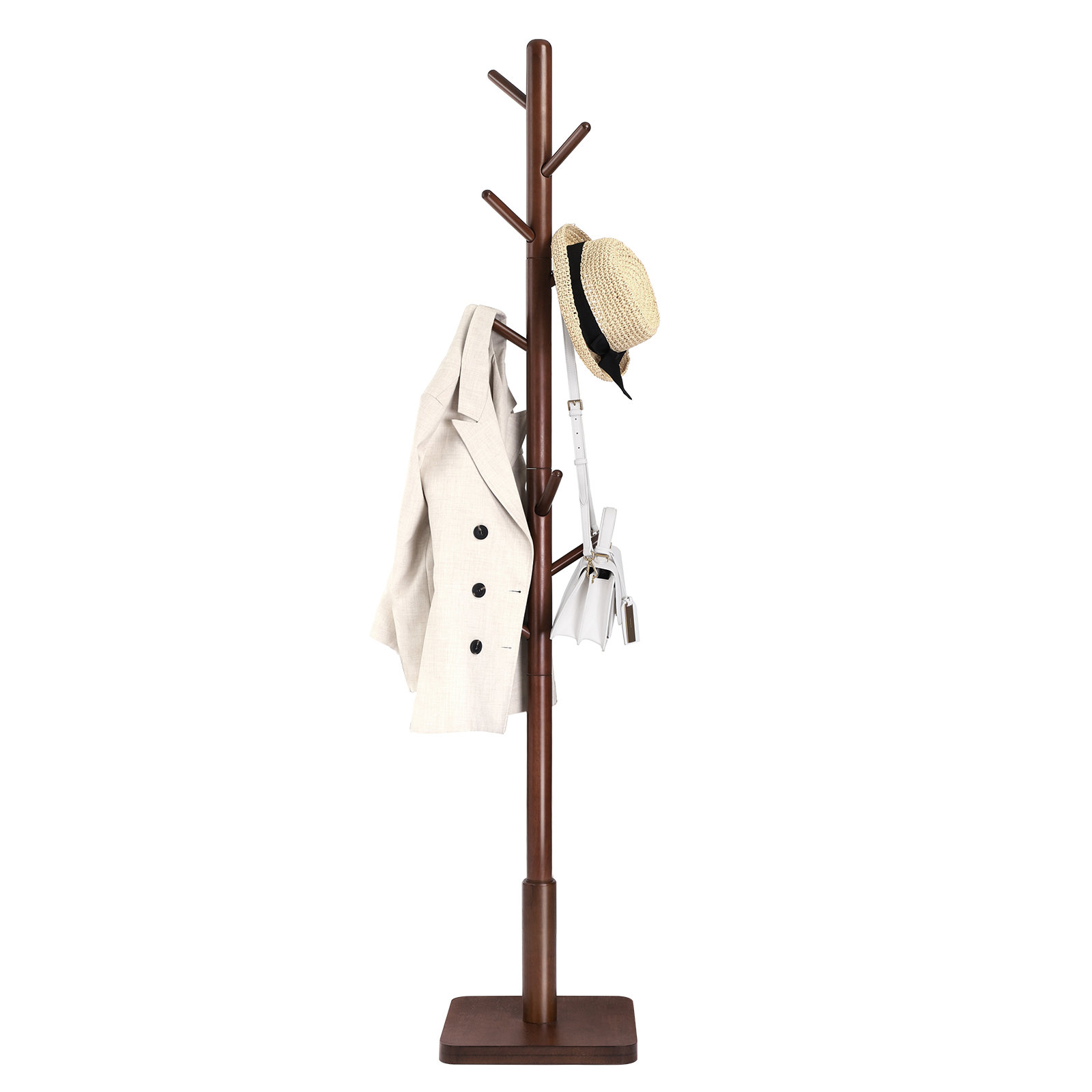 Latitude Run® Solid Wood Freestanding 7 - Hook Coat Rack, 3 Height ...