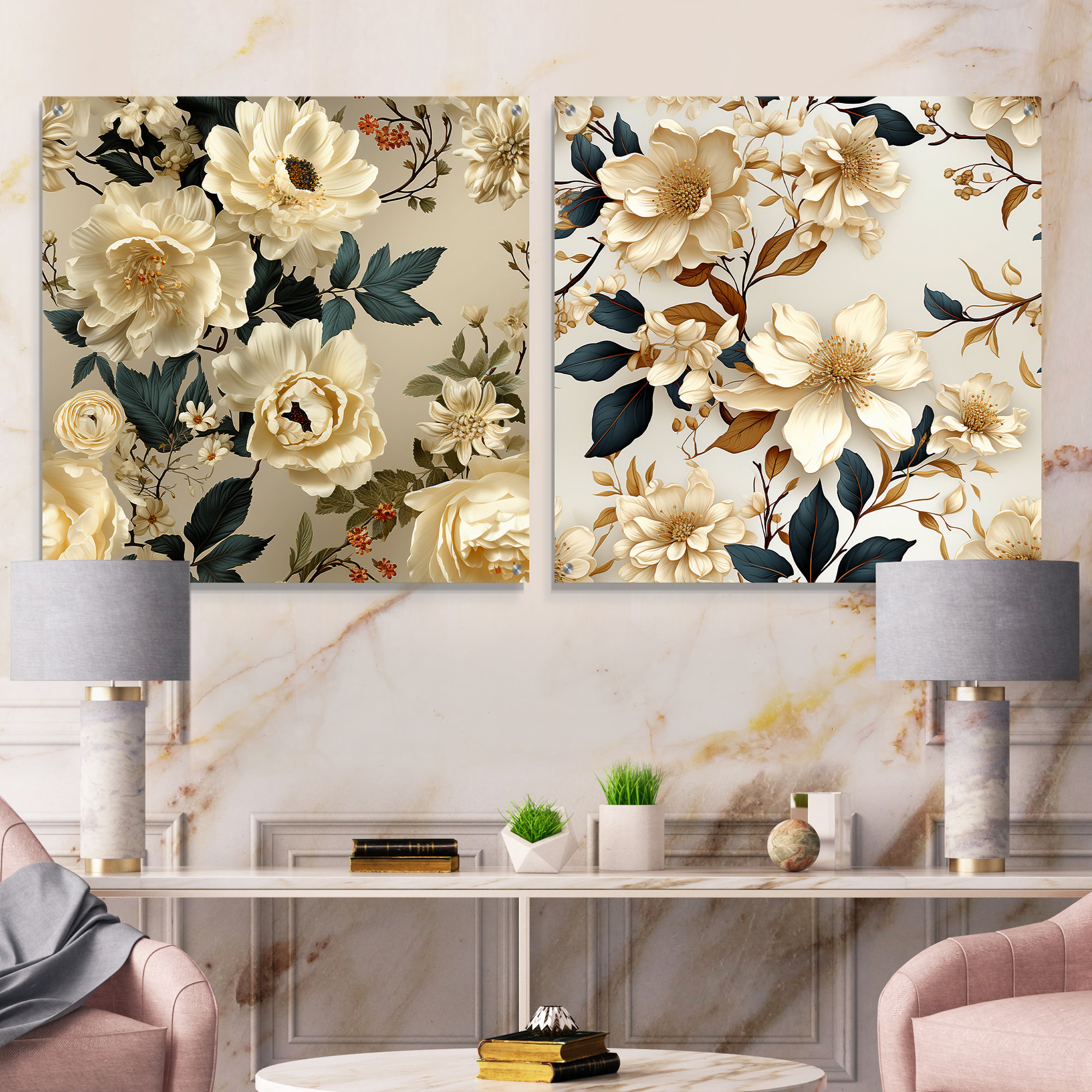 Design Art Cream Delicate Inspired Botanicals - Floral Acrylic Wall Art ...