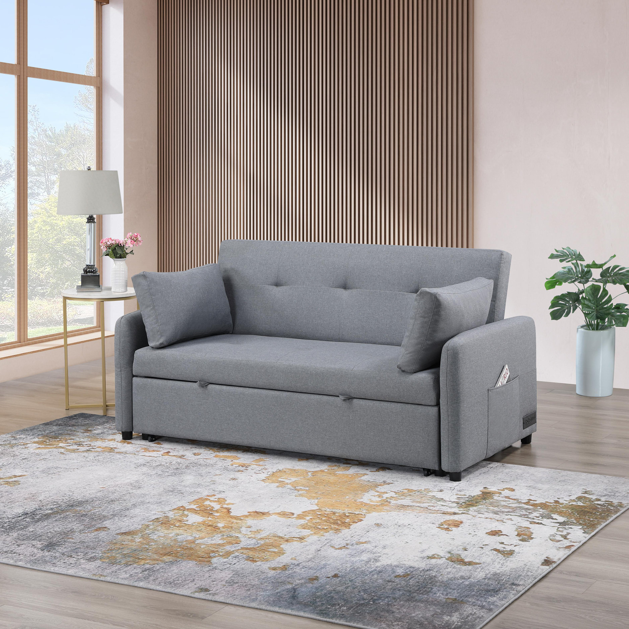 Latitude Run® Linen Convertible Sleeper Sofa with USB Ports | Wayfair