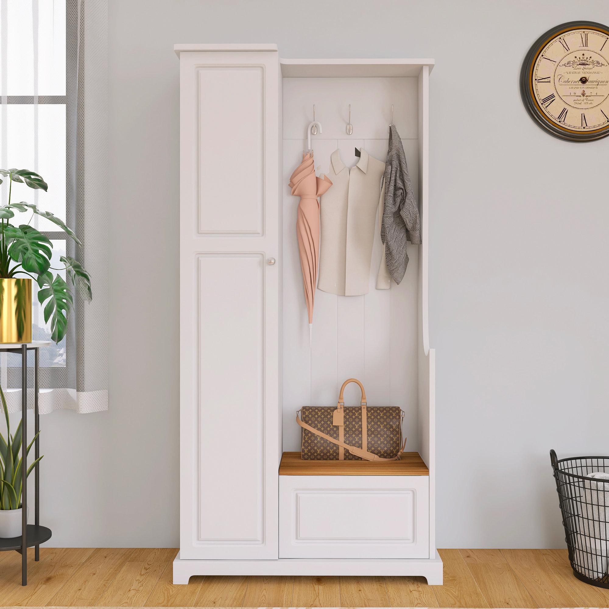 Lark Manor 36 Inch MDF Stylish Design Hall Tree With Flip-Up Bench And ...