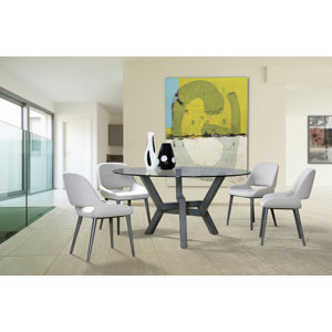 Union Rustic Maselli Round Glass Dining Table & Reviews | Wayfair