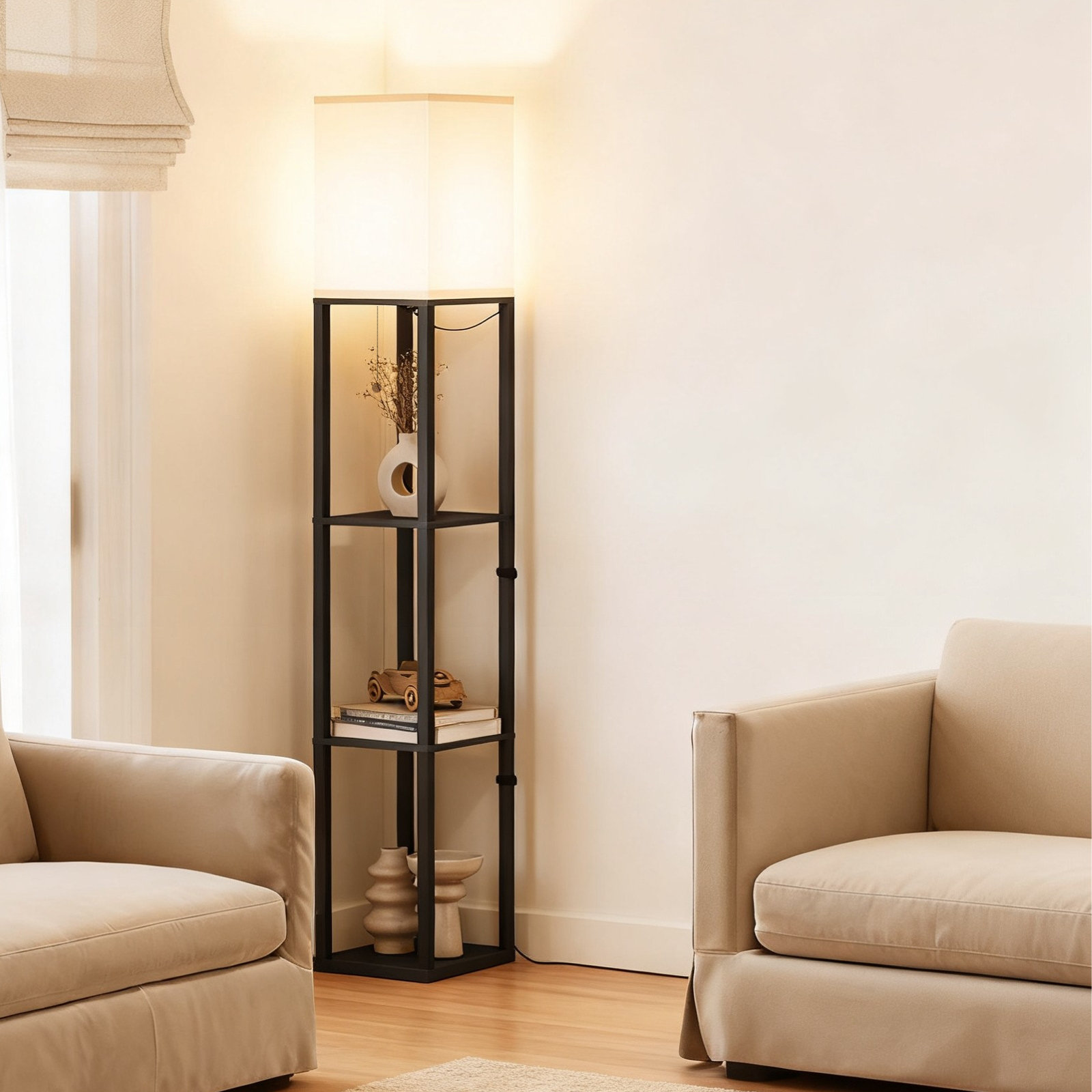 Ebern Designs Column Floor Lamp With Shelves & Reviews | Wayfair
