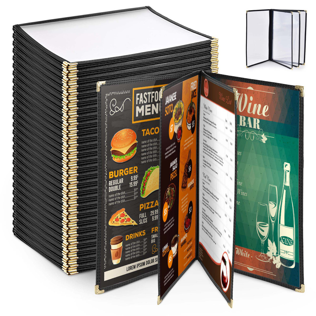 WeChef 30 Pack 8.5 x 14" Restaurant Menu Covers Book Style 4 Page 8 ...