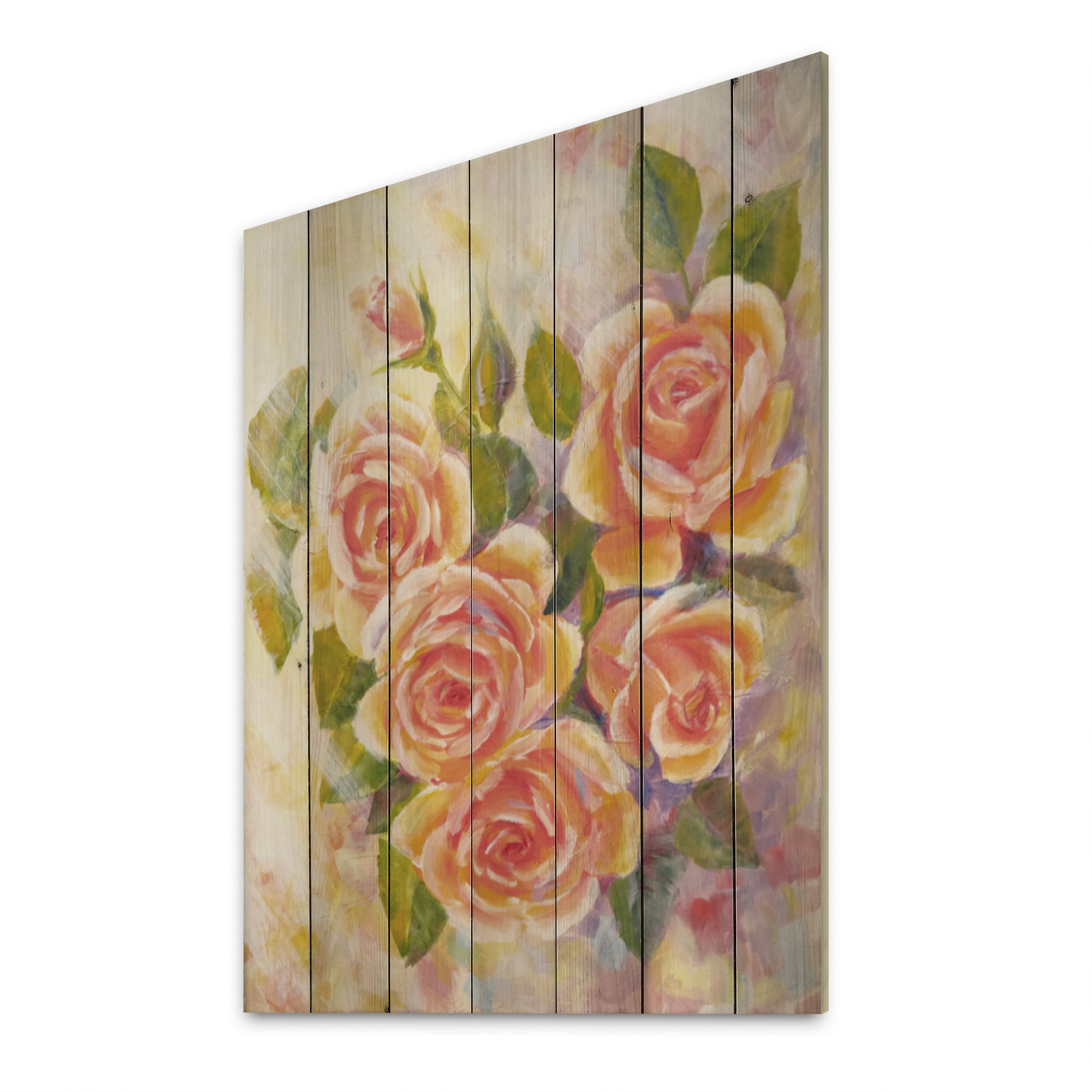 Charlton Home® Blooming Sunny Roses - Traditional Pink Wood Print | Wayfair
