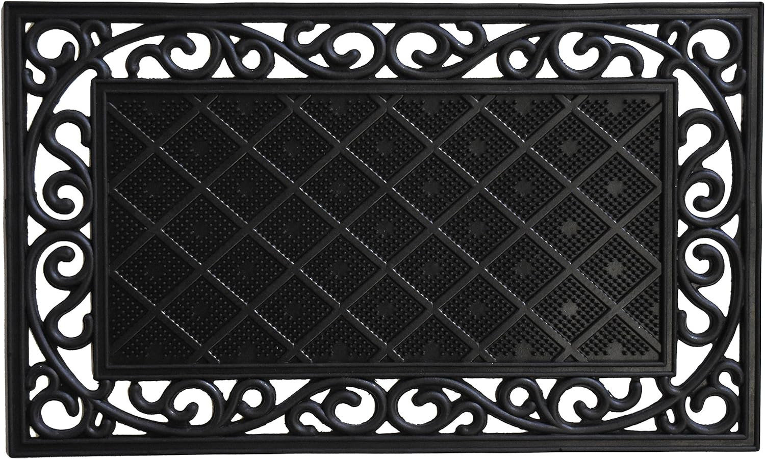 Winston Porter 30" Black Rubber Geometric Outdoor Door Mat | Wayfair