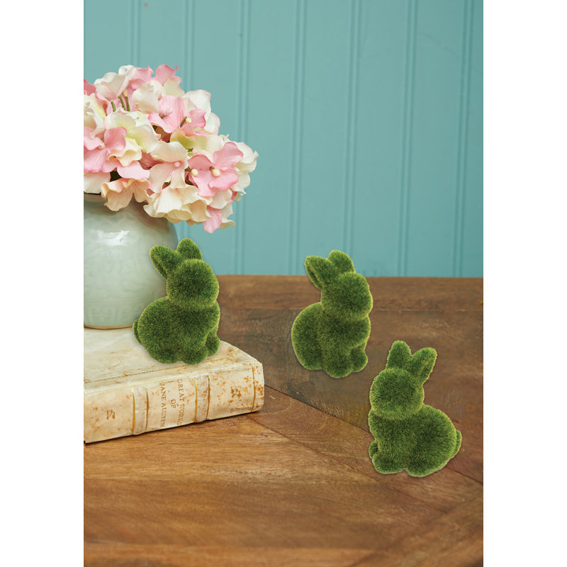 The Holiday Aisle® Moss Flocked Easter Bunny Set of 3 | Birch Lane