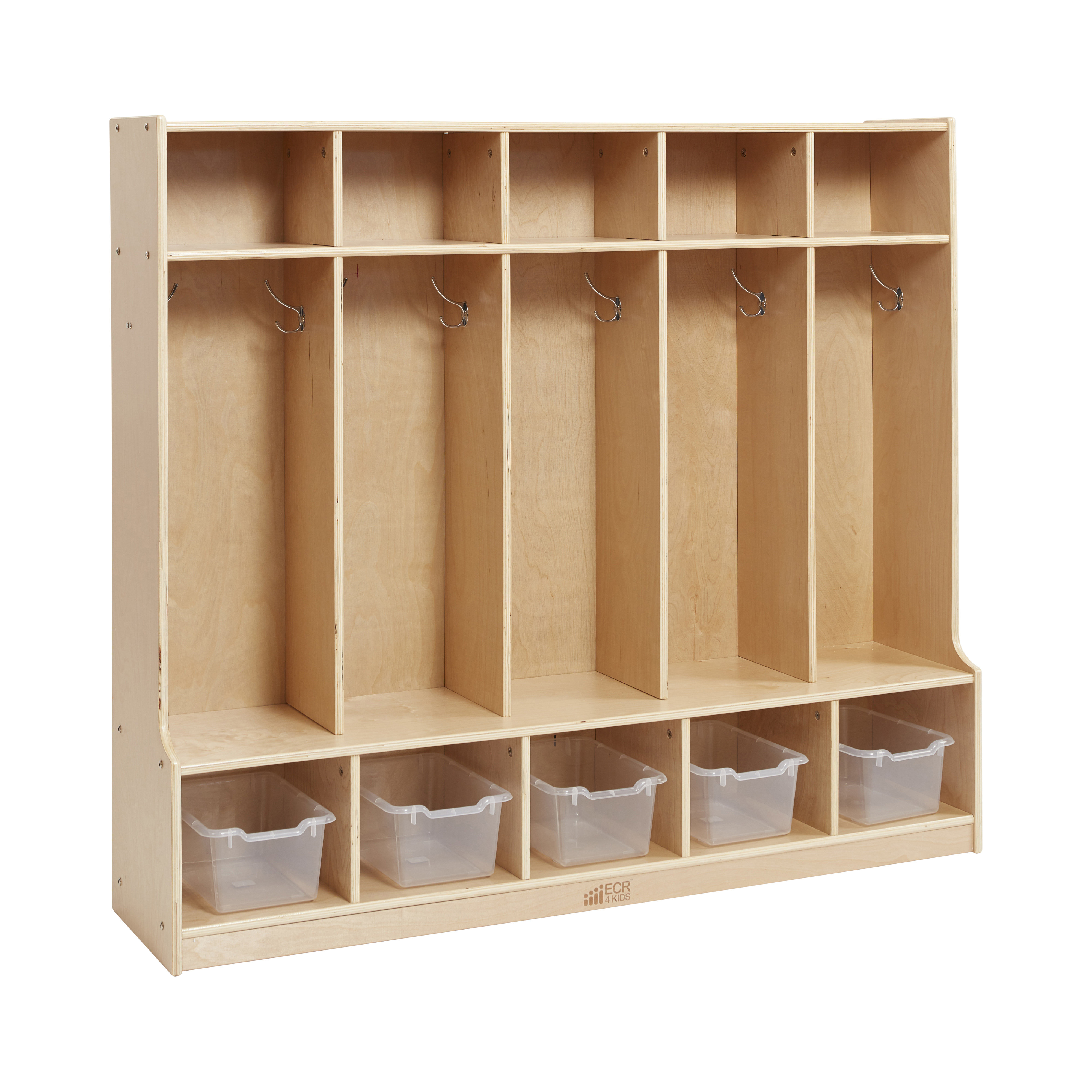 ECR4Kids 5-Section Coat Locker with Bench and Scoop Front Storage Bins ...