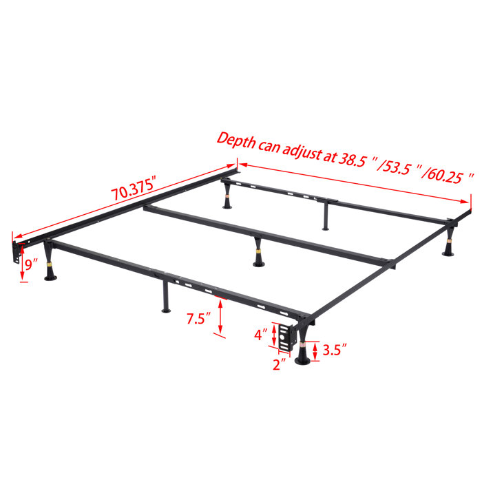 Alwyn Home Adjustable Metal Bed Frame with Center Support Rail, Support ...