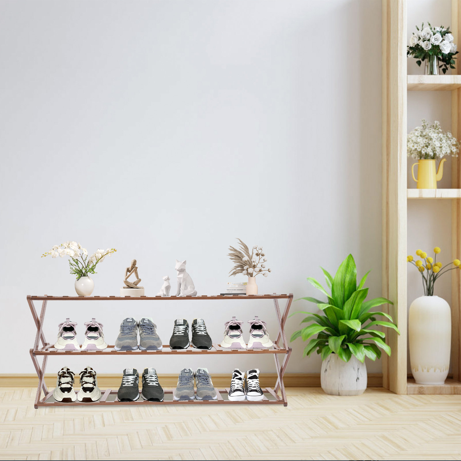 Ebern Designs 39" 3-Tier Free Foldable Standing Shoe Rack | Wayfair