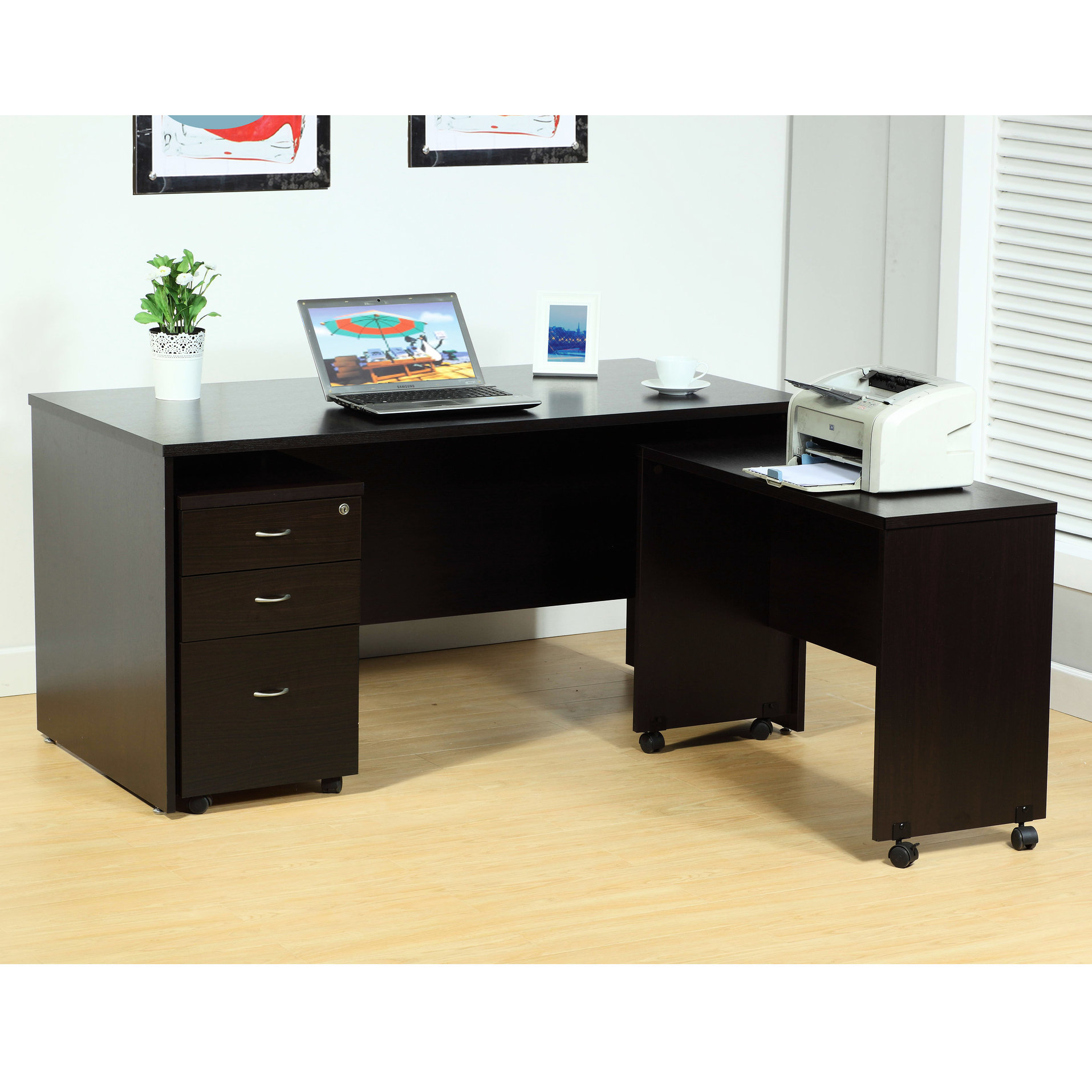 Latitude Run® Four-Wheeled Office Desk - Red With A Back Side Finish ...