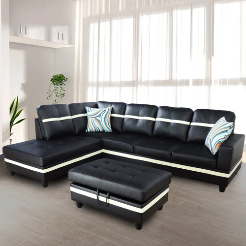 Latitude Run® Elsiana 3 Piece Faux Leather Modular Living Room Set ...