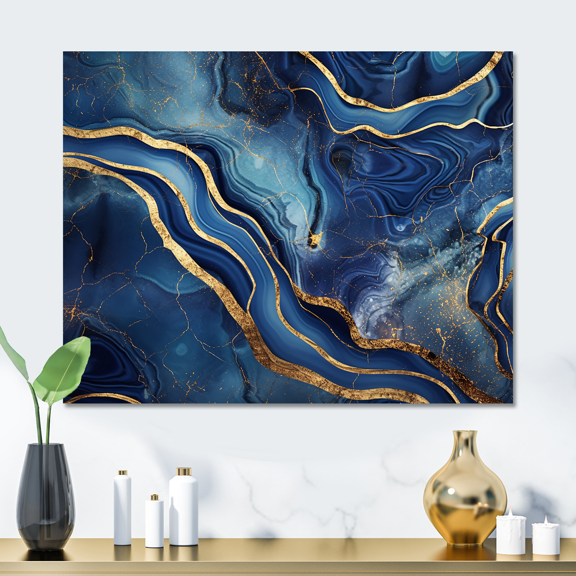 Mercer41 Blue And Gold Abstract Marble Mirage III - Marble Wall Decor ...