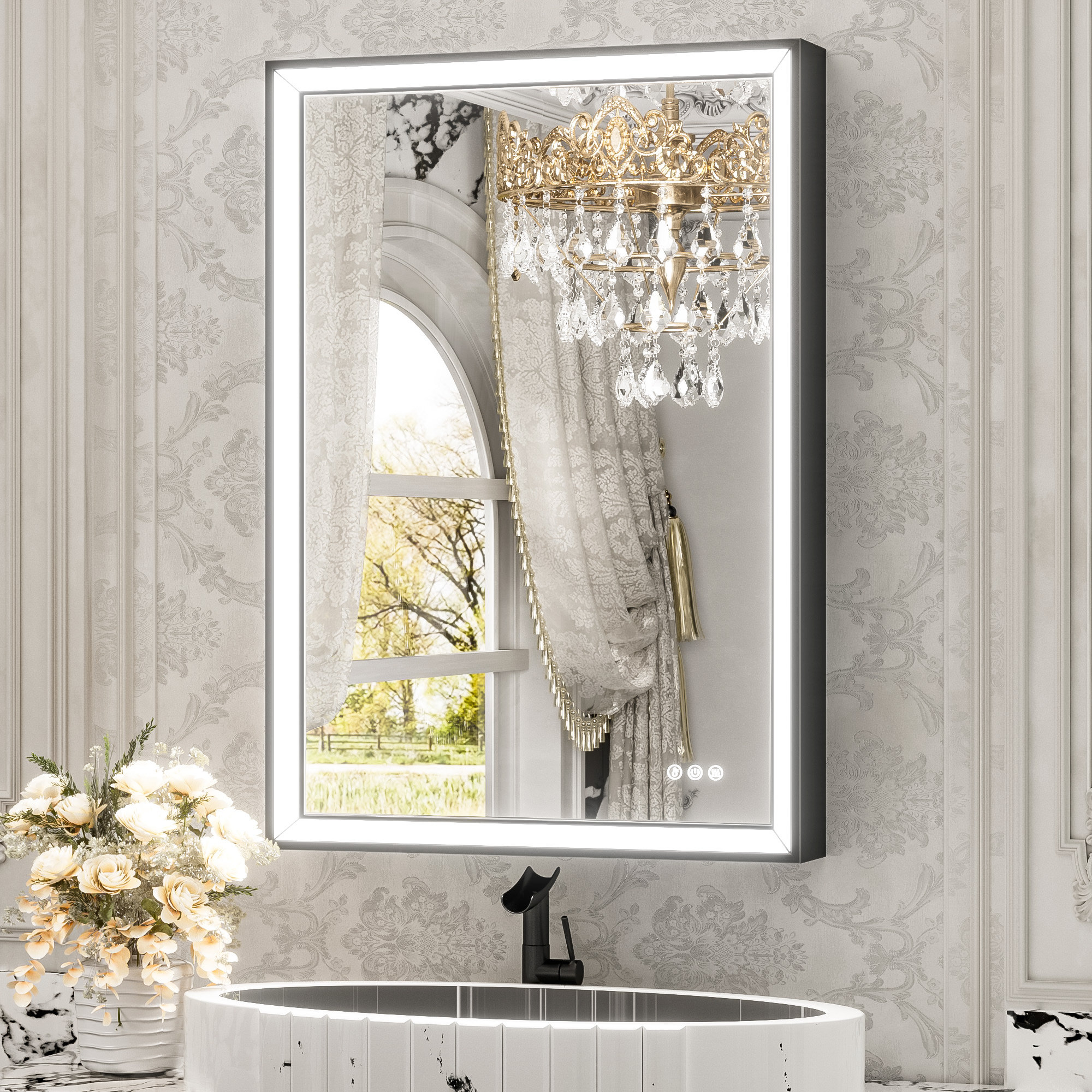 Ivy Bronx LED Beveled Metal Framed Rectangle Bathroom Light Mirror Fog ...