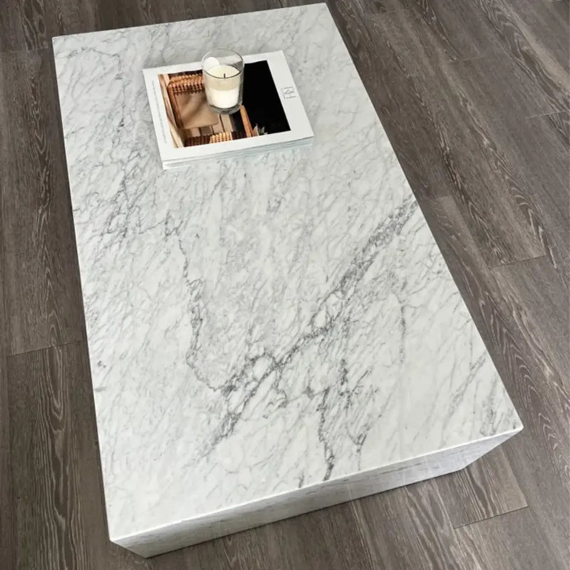 BETACH Genuine Marble Block Coffee Table - Carrara Marble & Reviews ...