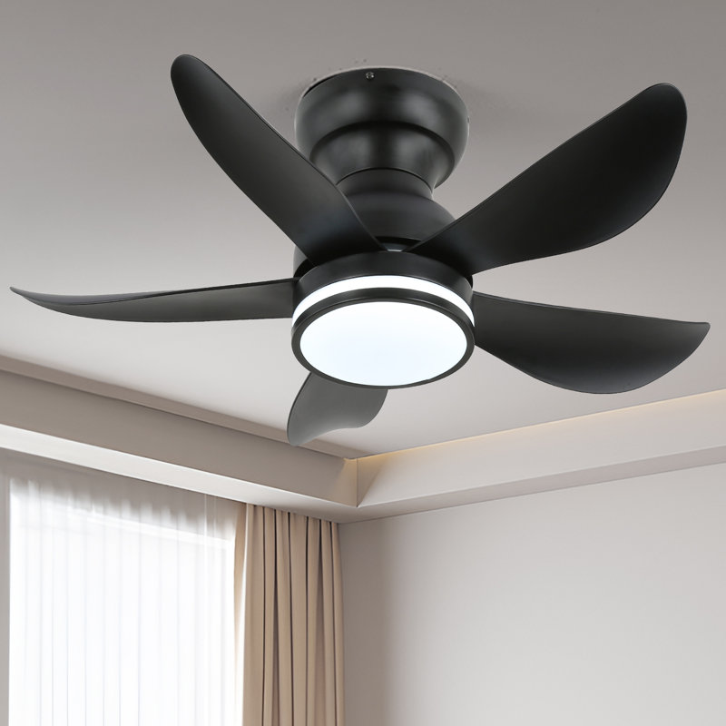 Wrought Studio™ Black Low Profile Ceiling Fans With Lights And Remote ...