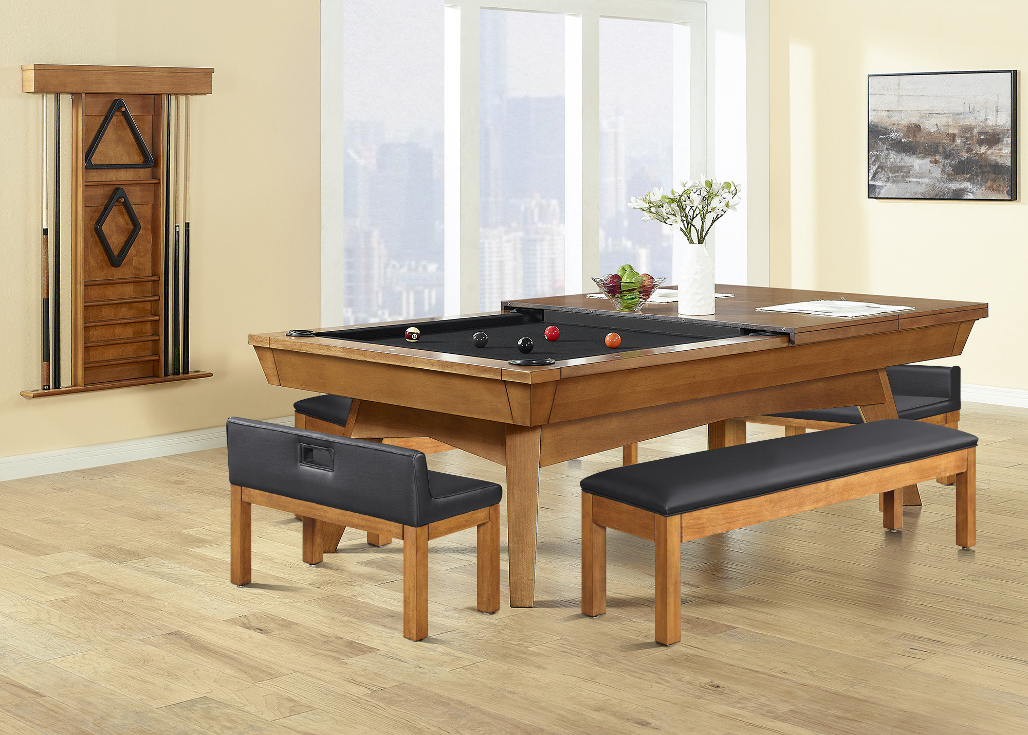 Playcraft Copenhagen 8' Slate Pool Table with Dining Top & Benches ...
