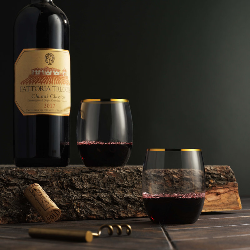 Seseno Gold Rimmed Disposable Plastic Stemless Wine Glass for 24 Guests ...