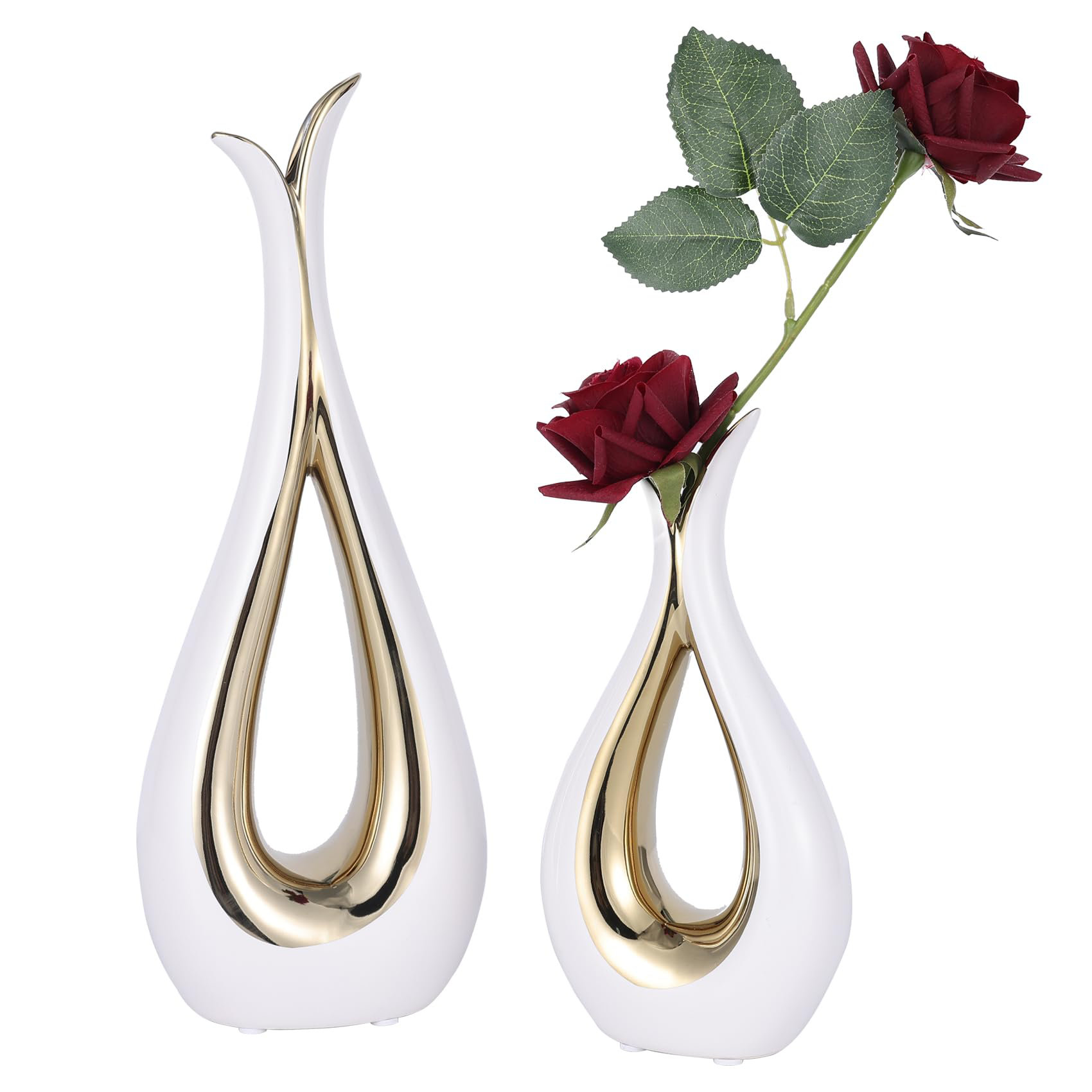 Brayden Studio® Set of 2 White Ceramic Decorative Vases for Home Decor ...