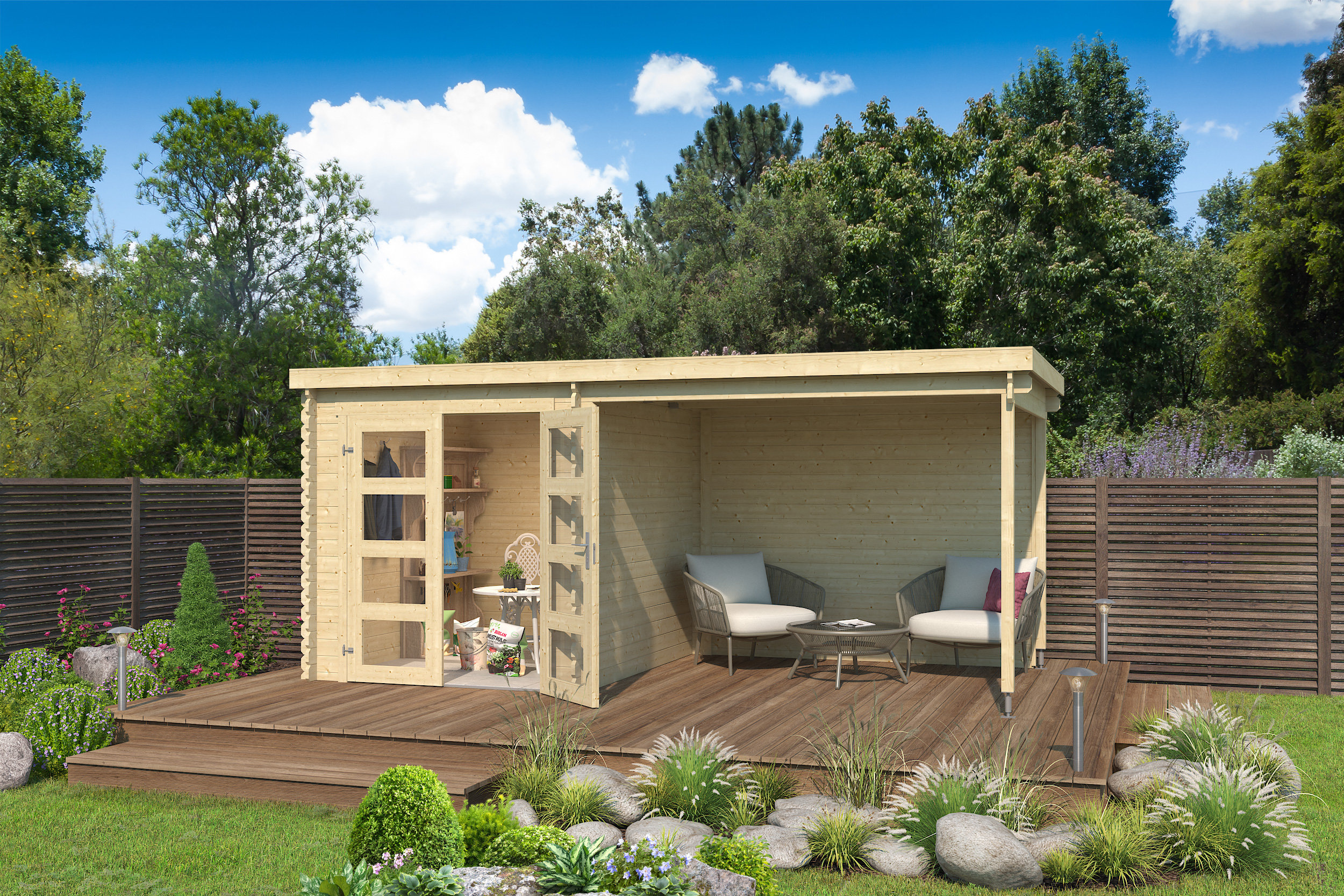 Lasita Maja Lasita Long Beach 16.5 x 8 Ft. Pent Roof Summerhouse With ...
