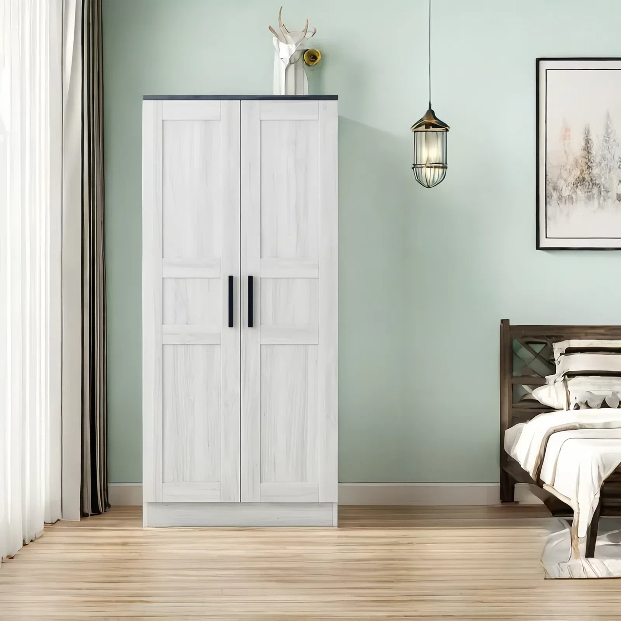 Red Barrel Studio® Wooden Wardrobe Closet With LED And 4 Storage ...