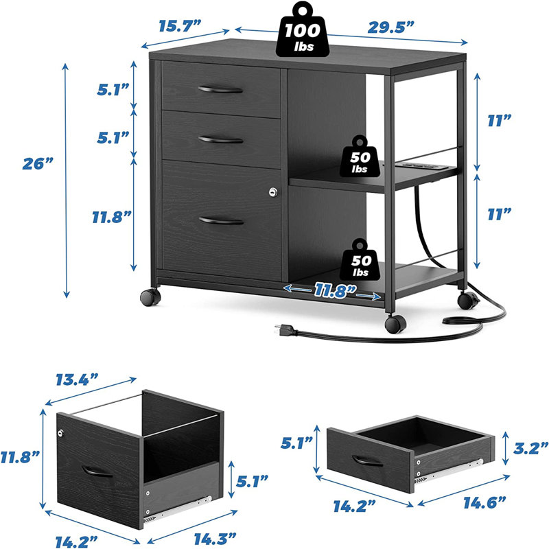 Ebern Designs Clella 29.52'' Wide 3 -Drawer Mobile File Cabinet with ...