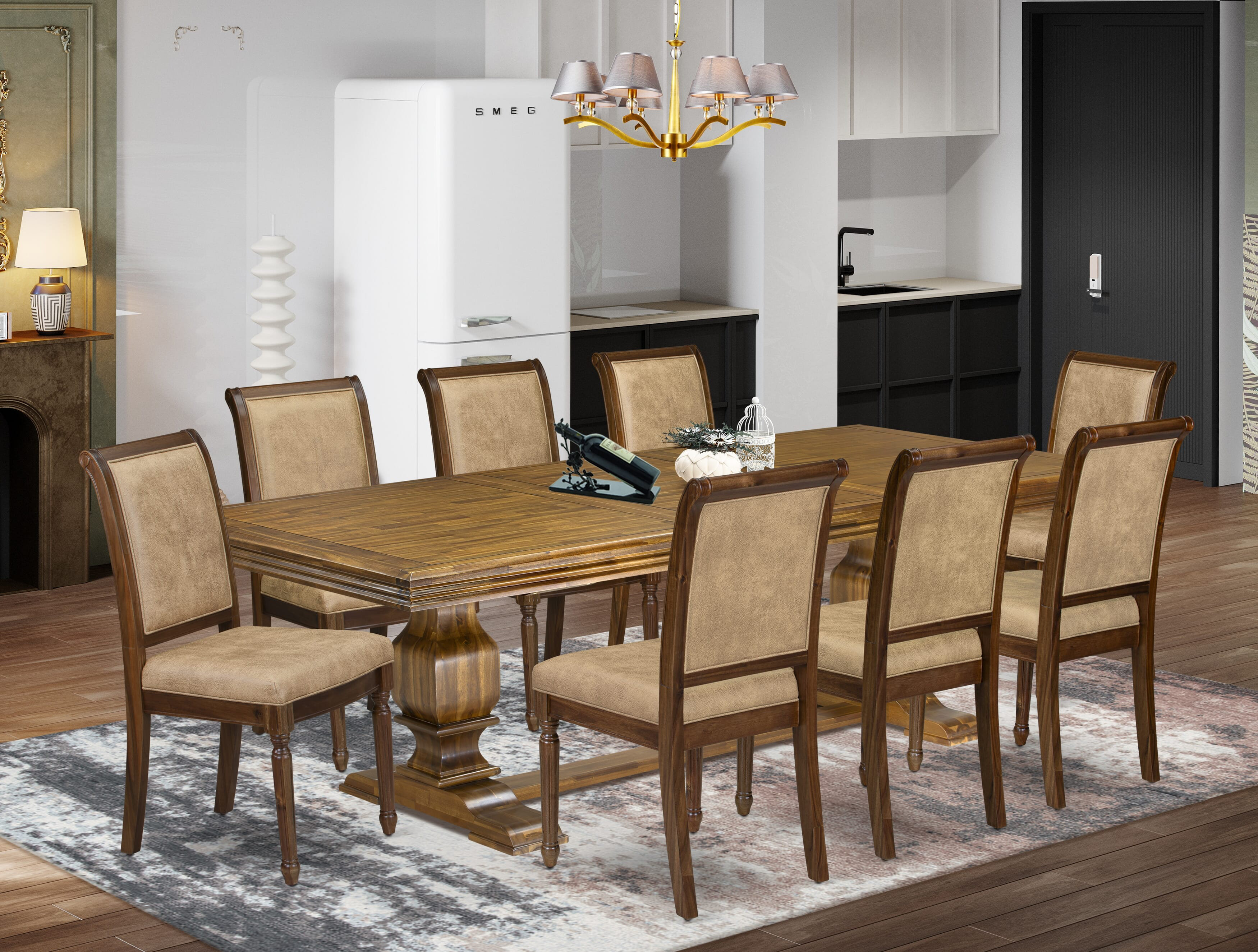 Red Barrel Studio® 9-piece Kitchen Table Set includes a Modern Dining ...