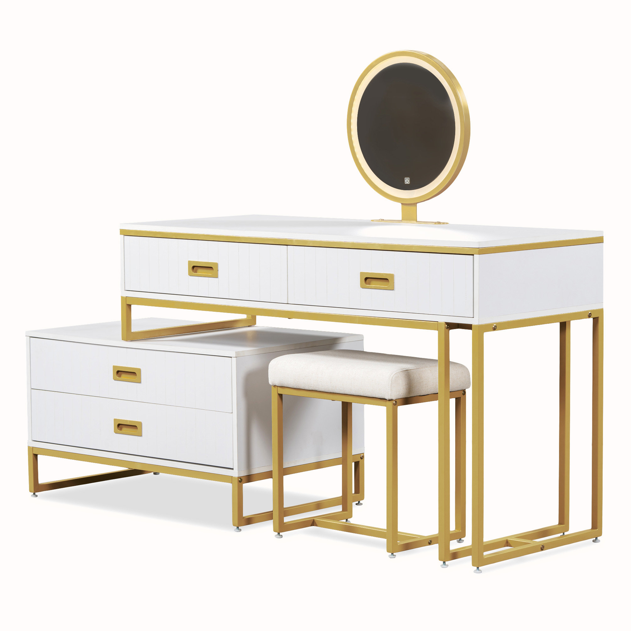 Everly Quinn Makeup Table With Stool | Wayfair
