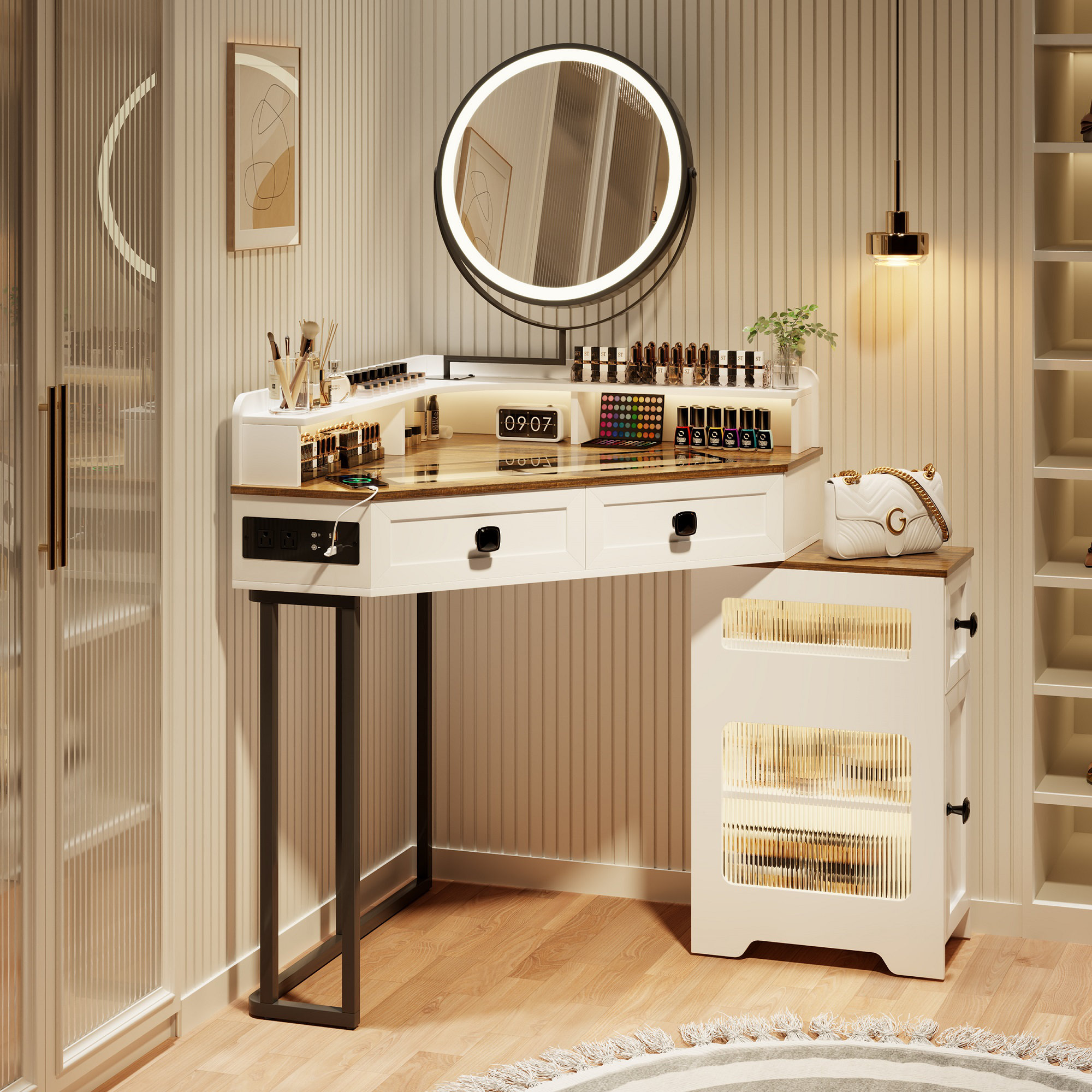 Ivy Bronx Machalik Corner Makeup Vanity With Mirror & Reviews | Wayfair