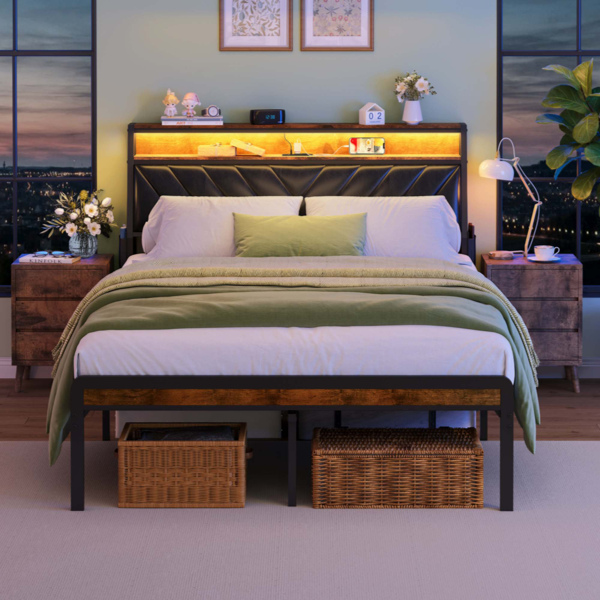 Ivy Bronx Platform Bed Frame With 105-Degree Tilted Upholstered ...