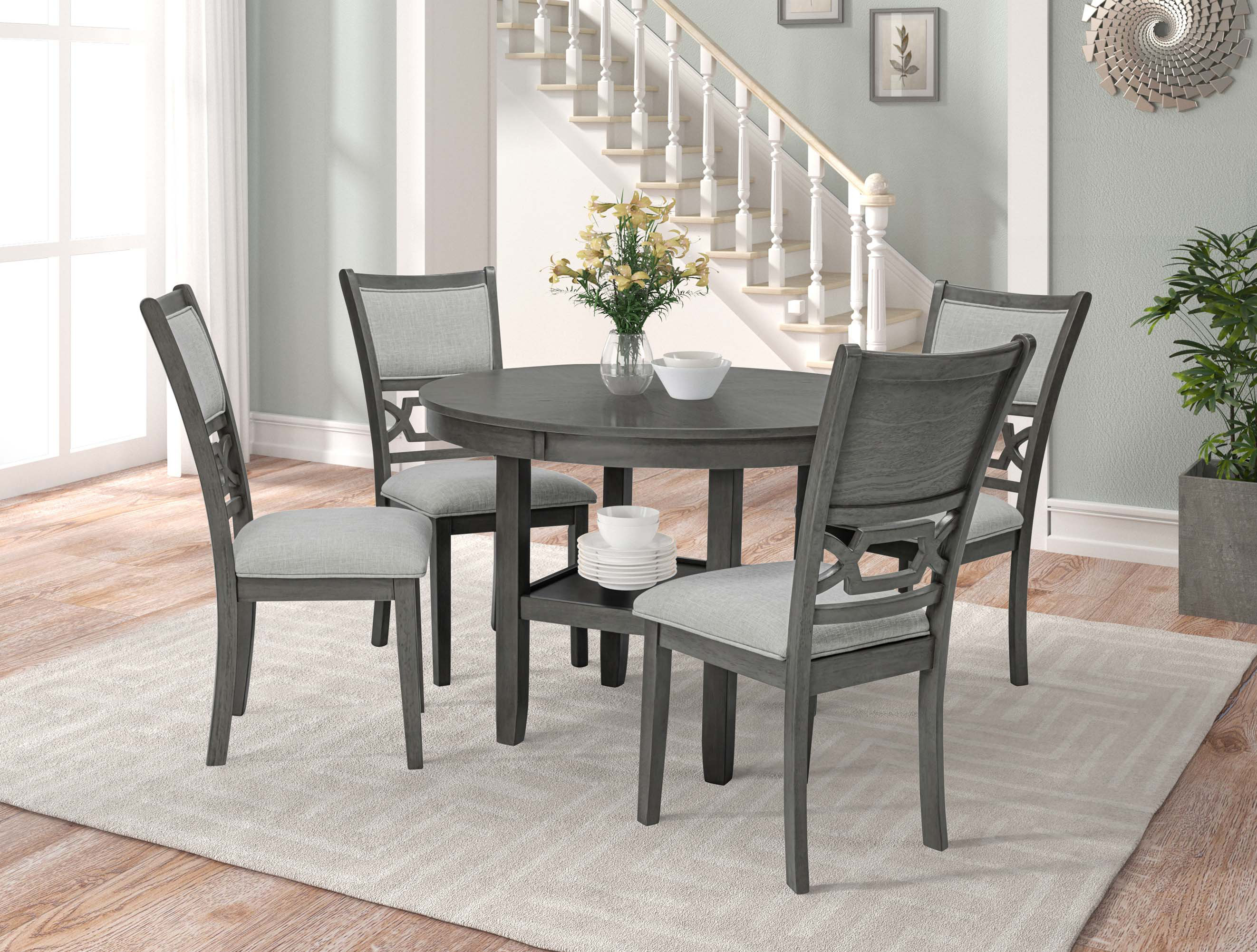 Lark Manor Round 5Pc Dining Table Set Lower Storage Shelves Dining Room ...