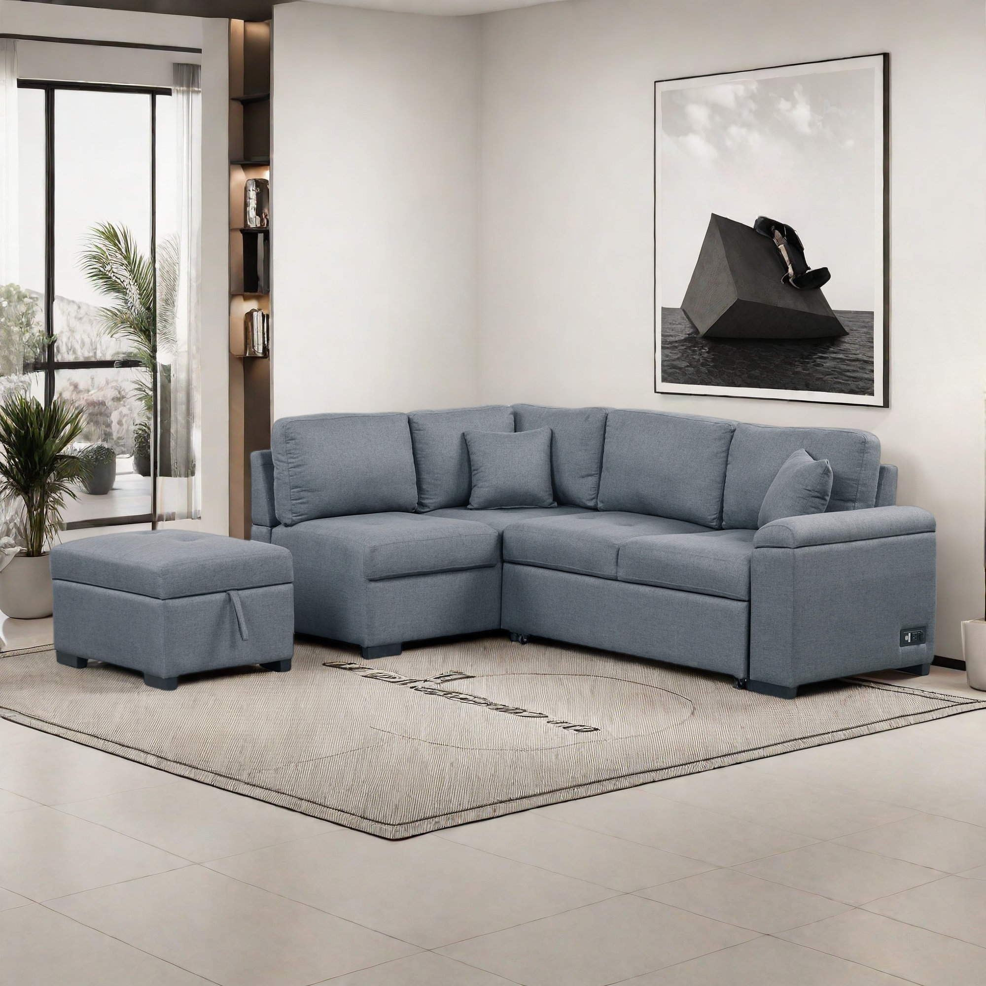 Latitude Run® L-shape Sectional Sofa With Storage Ottoman & Hidden Arm ...