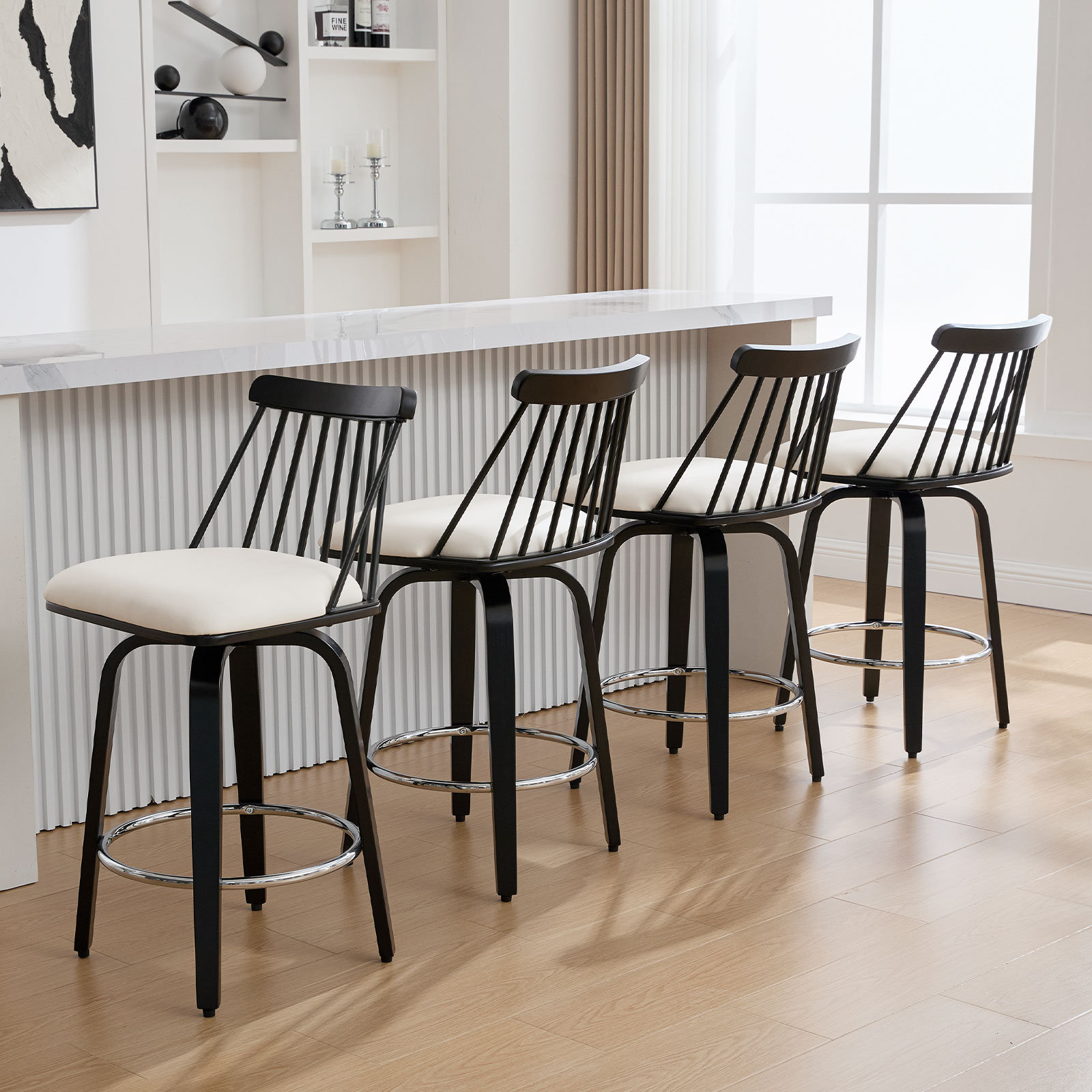 Gracie Oaks 26'' Modern Swivel Counter Bar Stool with Spindle Back and ...