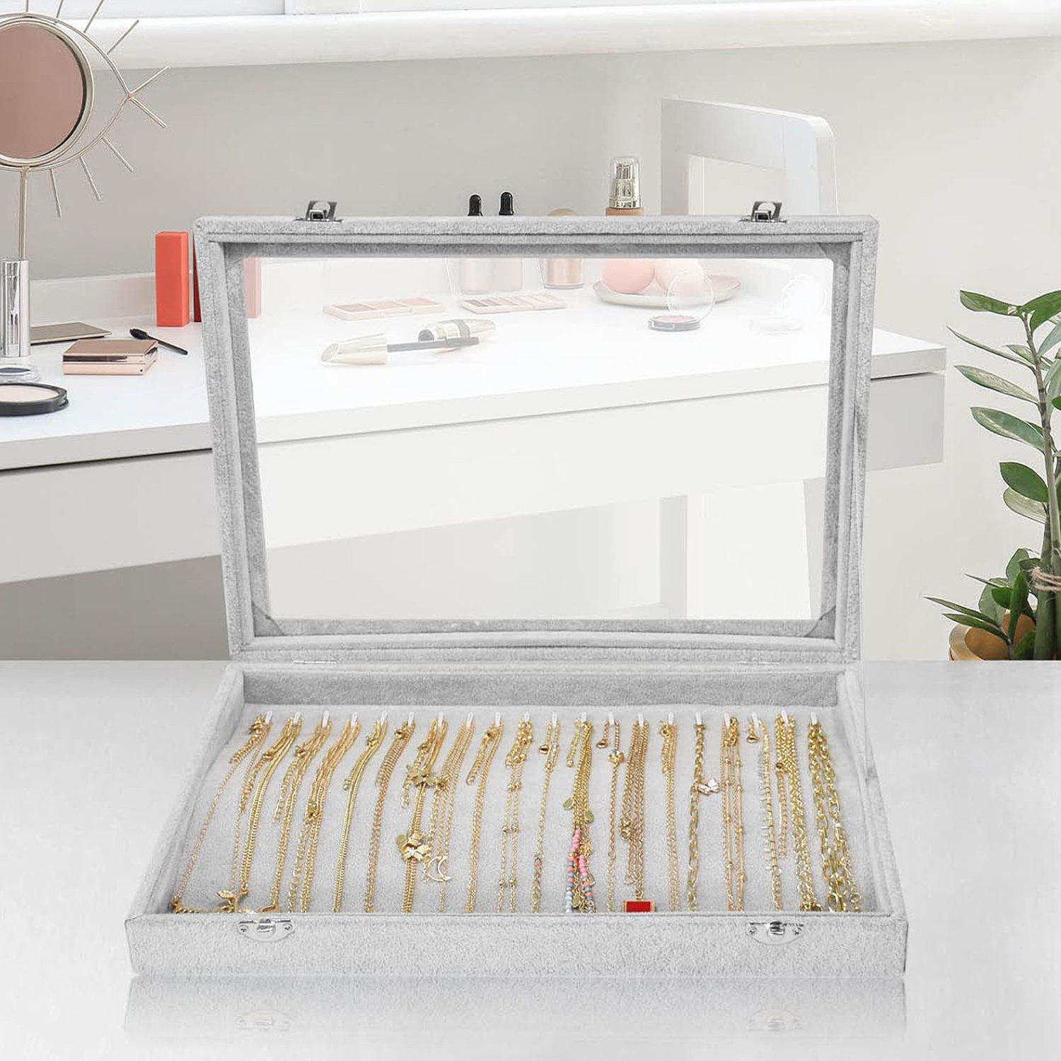 Mercer41 Necklace Organizer Box Premium 20 Hooks Necklace Display ...