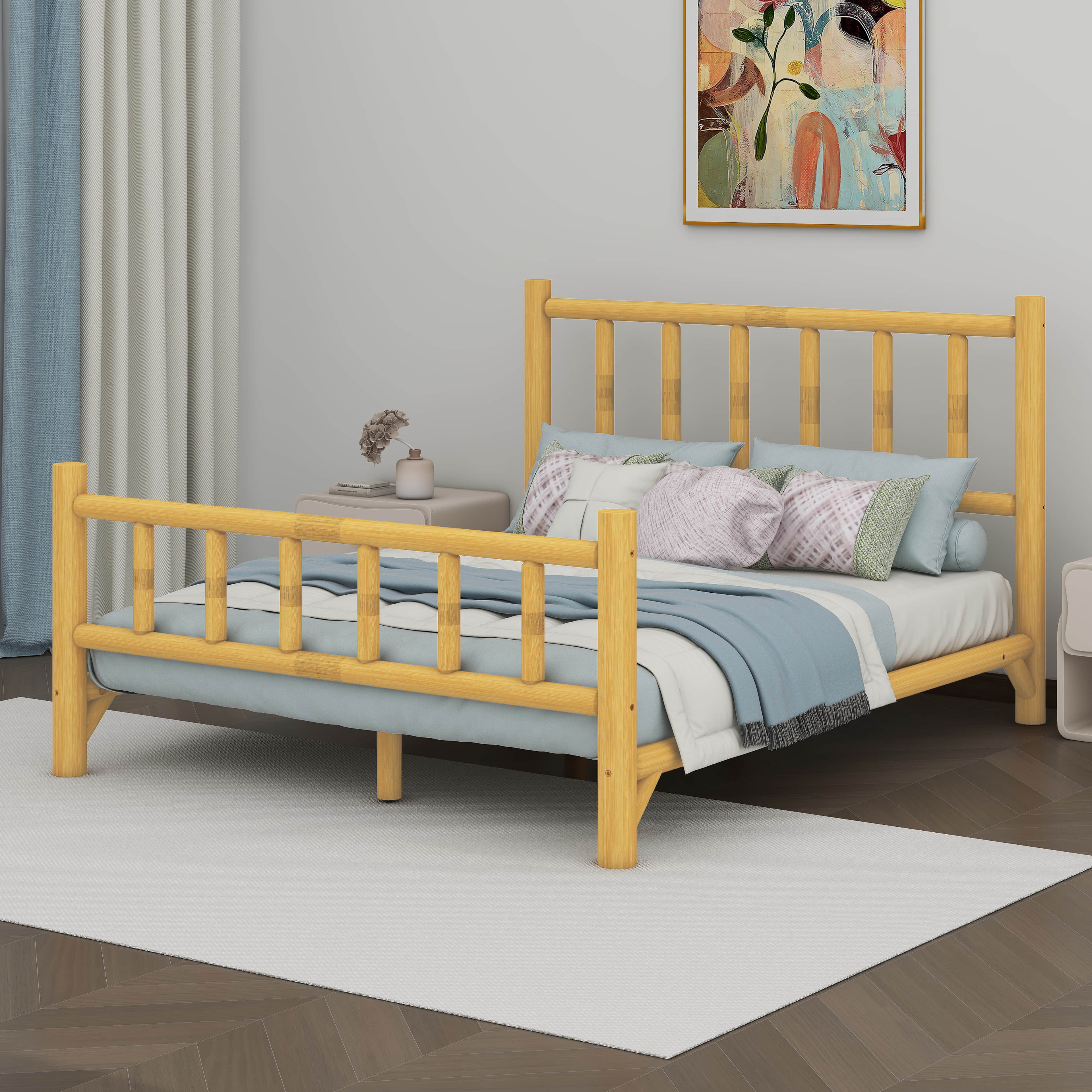 Loon Peak® Farmhouse Log Bed Frame Rustic Style Pure Solid Pine ...
