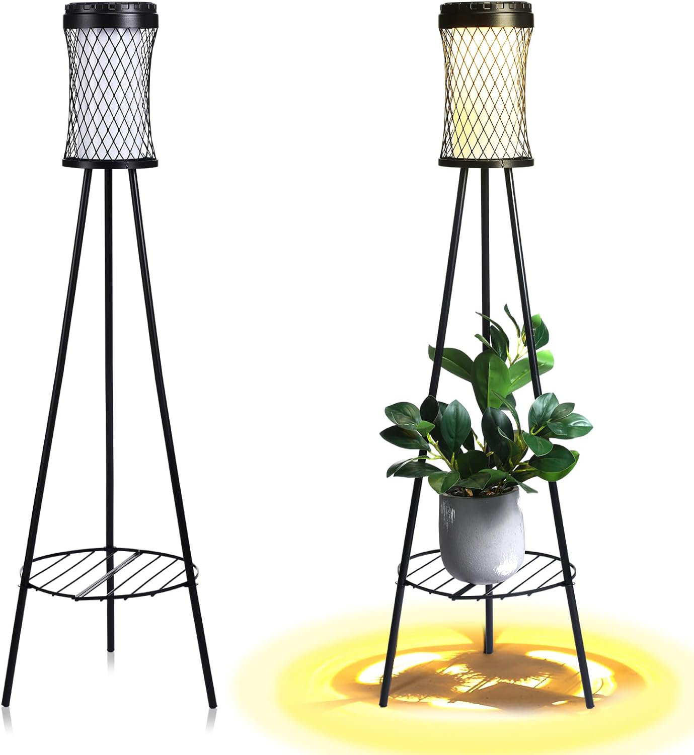 Kazoo 2 Pack Outdoor Solar Lamps Plant Stand 37.8" Metal Solar Floor ...