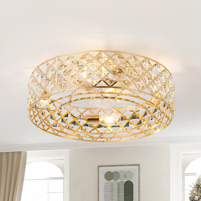 Mercer41 Yenci 19'' 7-Blade Crystal Glass Indoor Enclosed Caged Flush ...