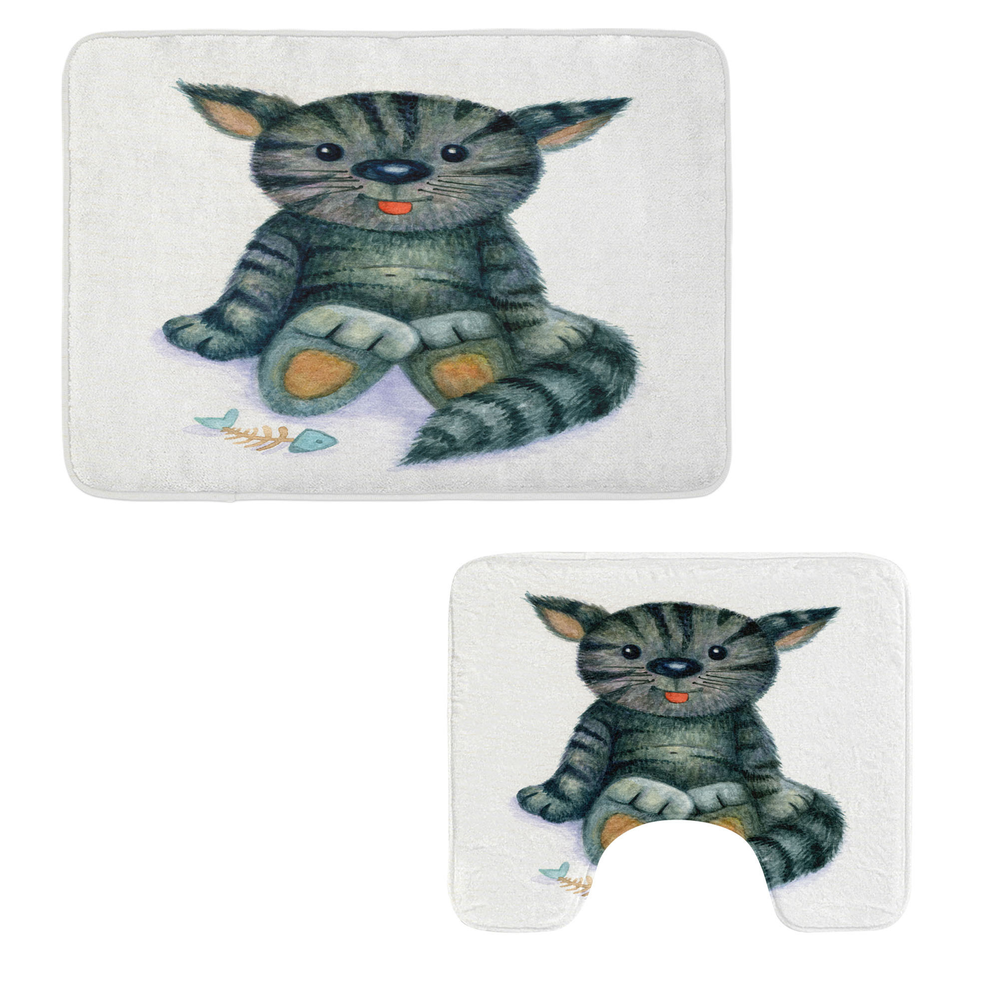 East Urban Home Cat Bathroom Rug Set 2 Pieces Rectangle & Contour Mats ...