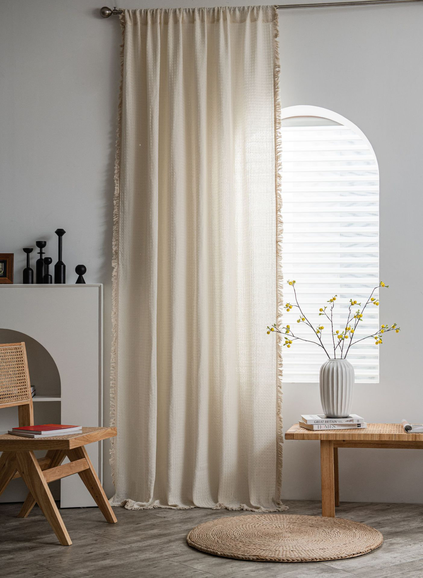 Gracie Oaks Freshold Windows Curtains Small Grid Vintage Cotton Tassel ...