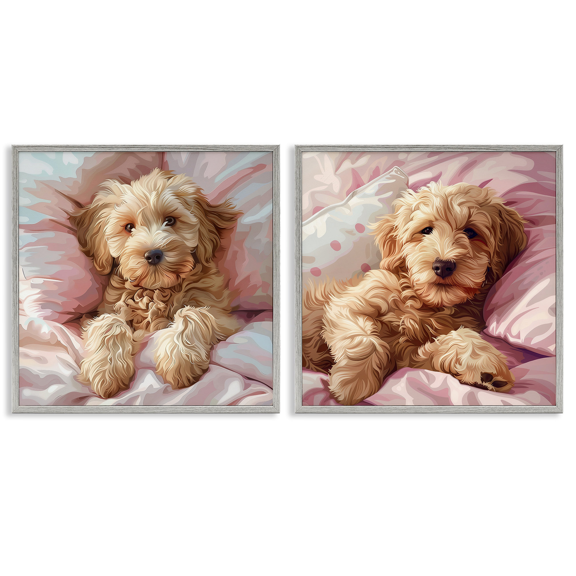 Latitude Run® Cuddling Labradoodle in Bed 2 PC Giclee Art Set by Jim ...