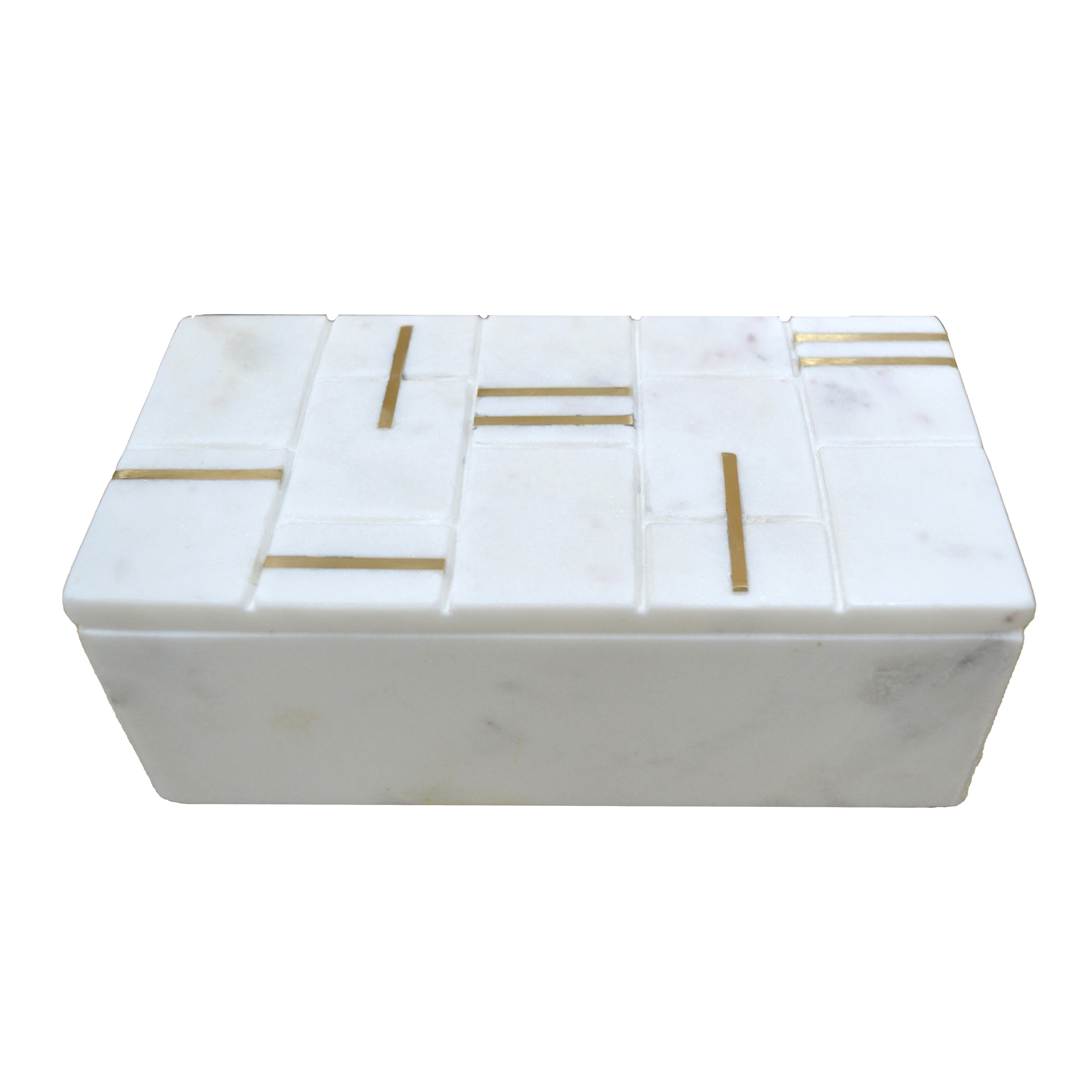 Mercer41 White Marble Box With Brass Inlay, White/Gold | Wayfair