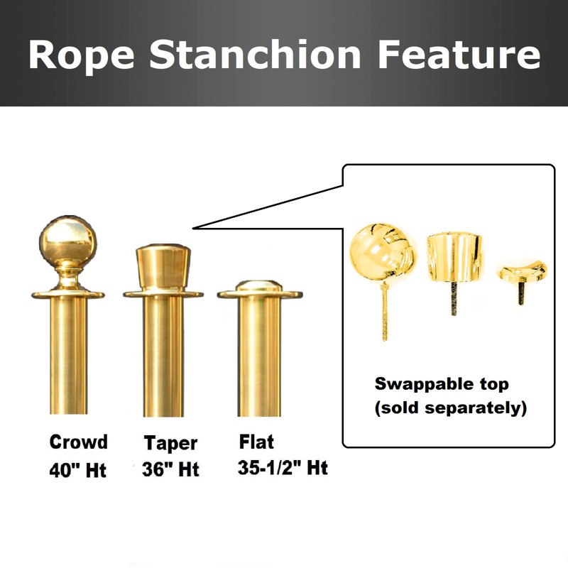 VIP Crowd Control Rope Stanchion (2 Gold Crown Top/Flat Base + 6' Pink ...