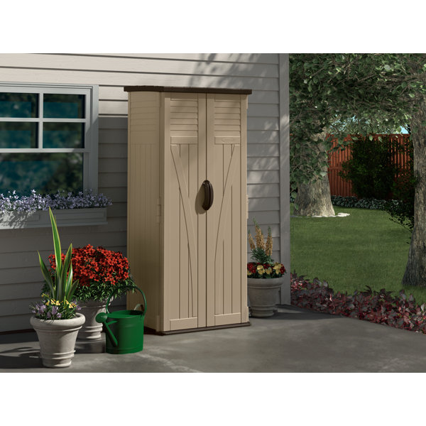 Suncast 2 ft. 9 in. W x 2 ft. D Plastic Vertical Tool Shed & Reviews ...