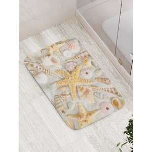 East Urban Home Shell Plush Bath Mat, Assorted Seashells Sand Beach, 30 ...