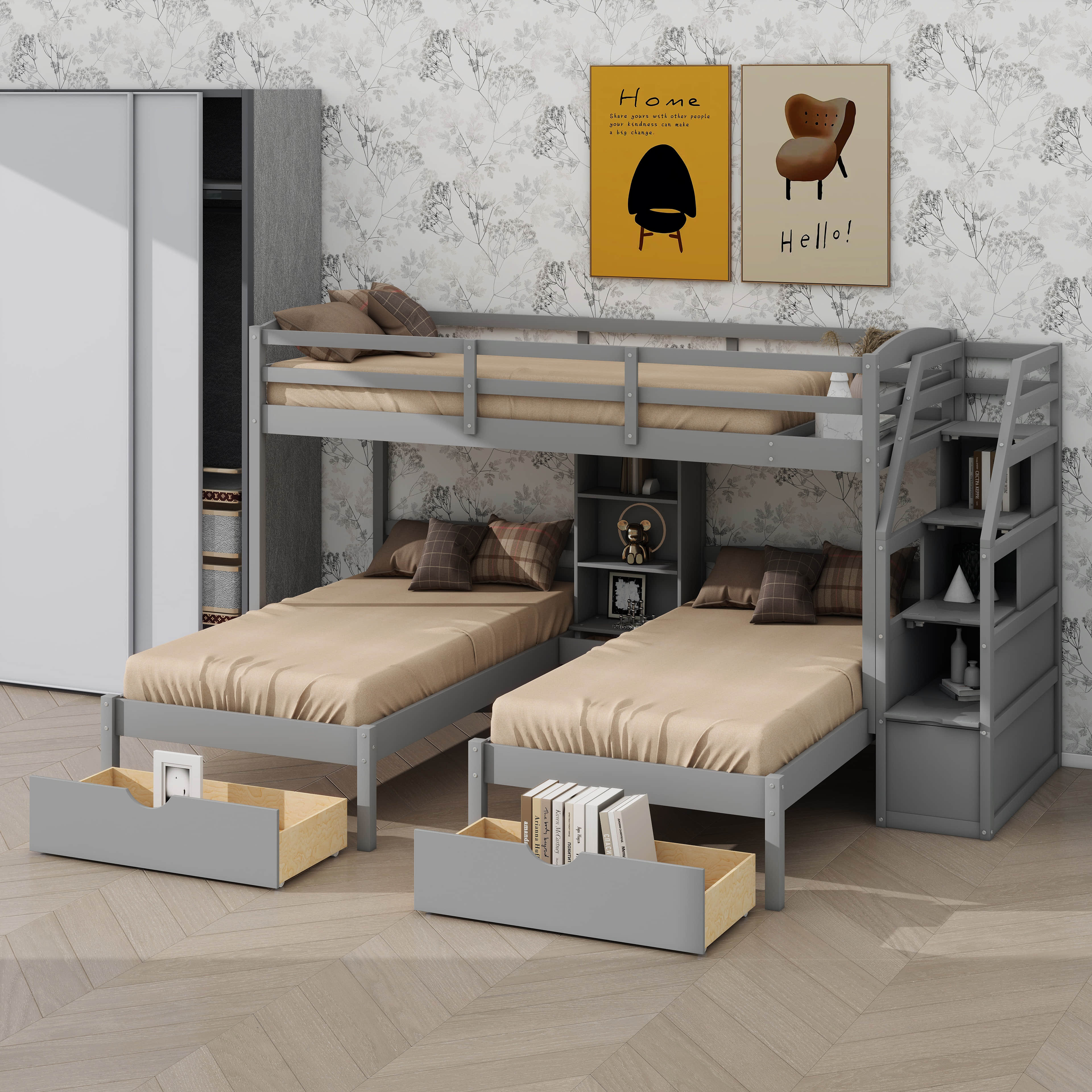 Wrought Studio™ Twin-Over-Twin & Triple-Decker Bunk Bed, Comes With ...