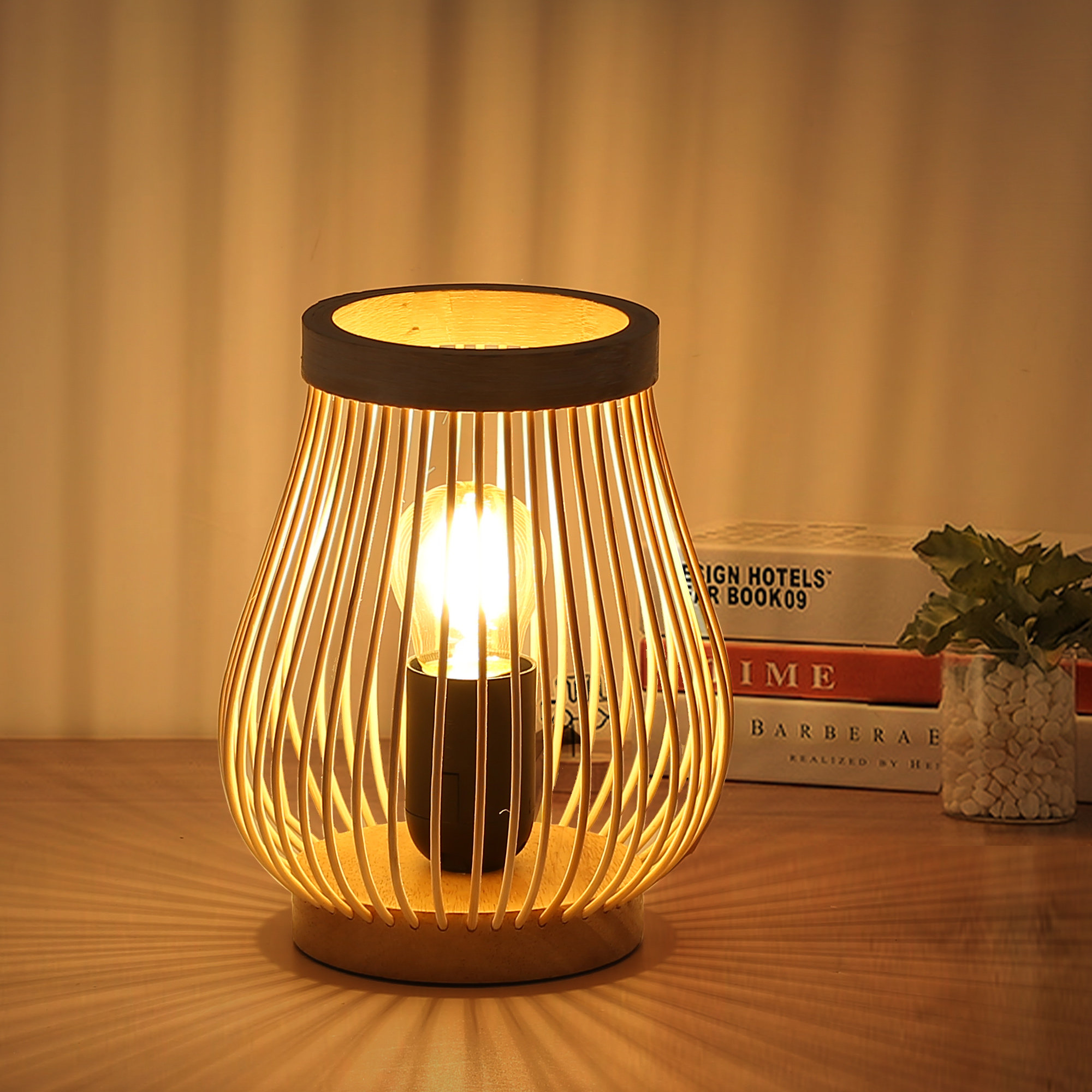 Bayou Breeze Armin Farmhouse Bamboo Rattan Table Lamp, Industrial ...
